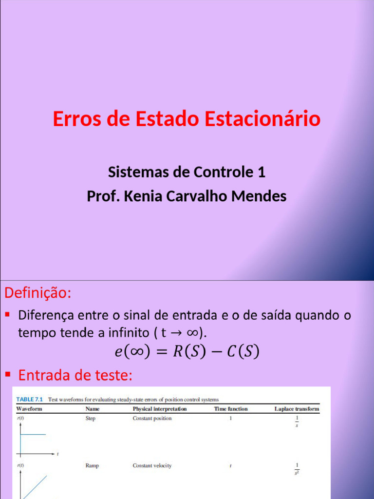Aula10 - Erro de Estado Estacionário | PDF | Integrante | Comentários