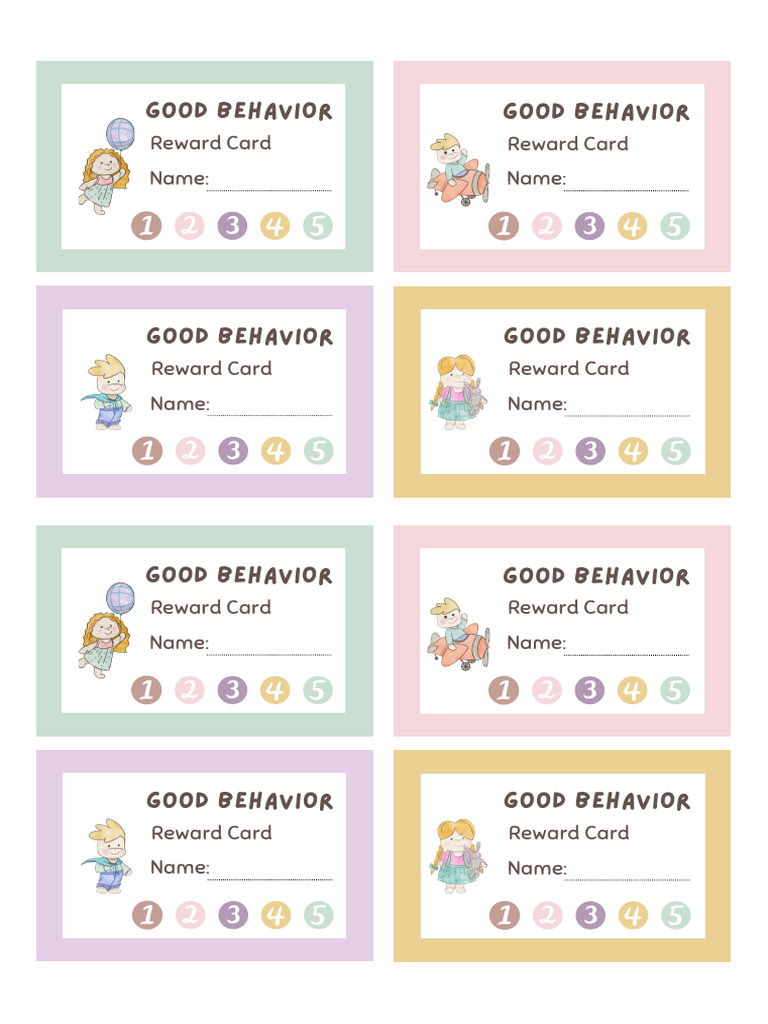 Pastel Behavior Primary School Reward Card PDF | PDF