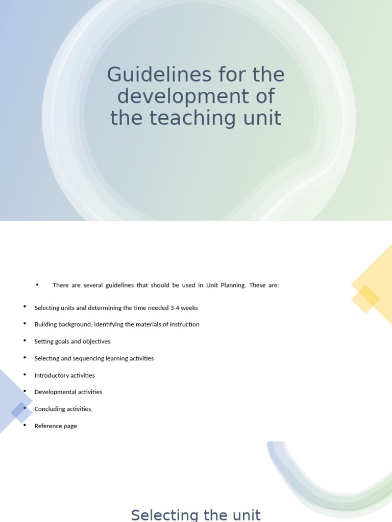 Guidelines For Developing A Unit of Work | PDF
