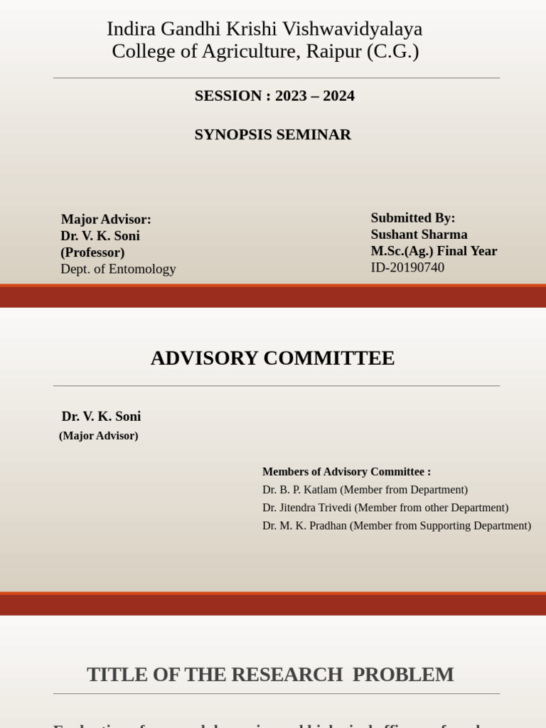 Sushant Synopsis Seminar | PDF | Tomato | Pest (Organism)