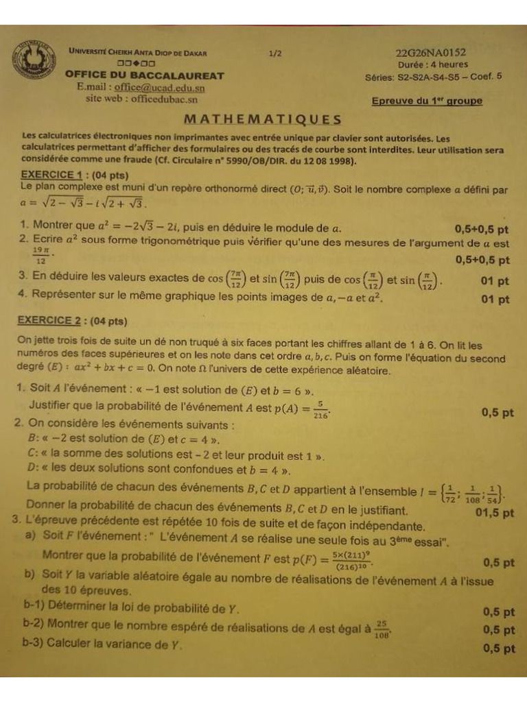 Bac Se (S2, D) Sénégal | PDF