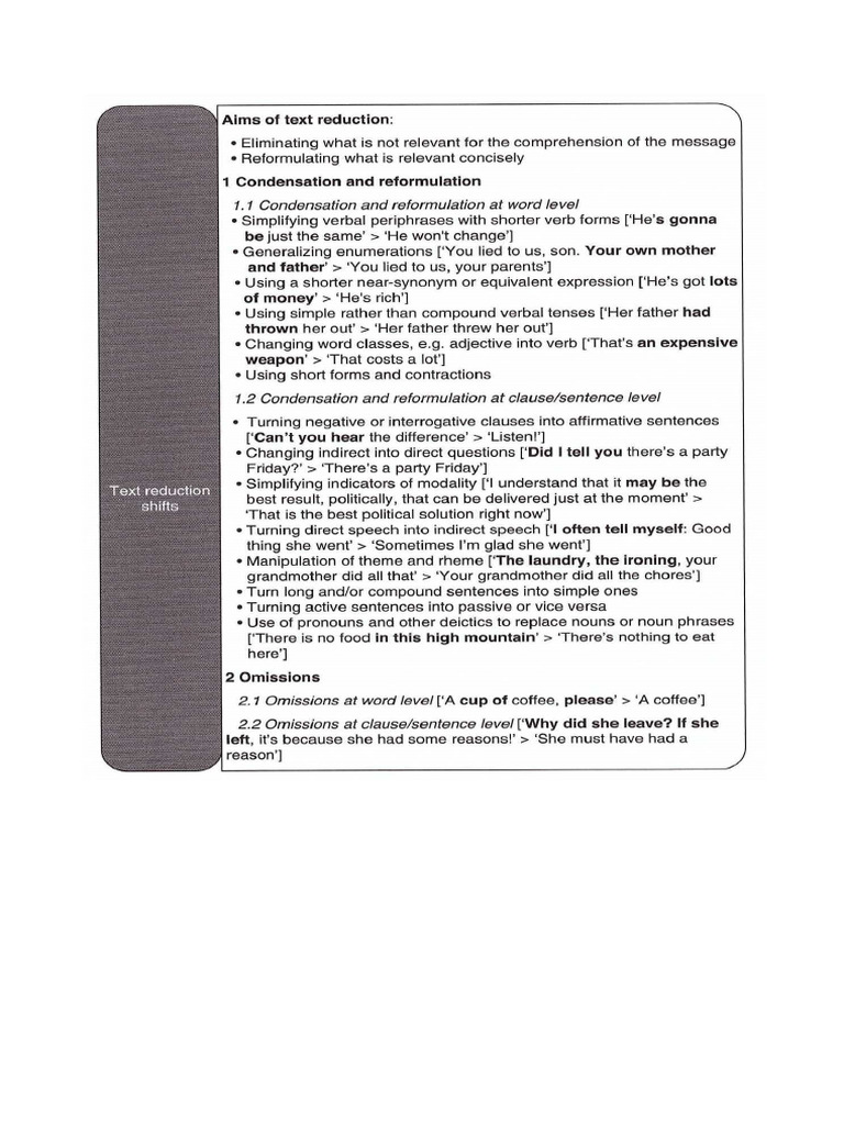 Text Reduction Shifts | PDF