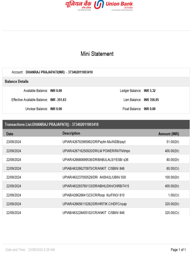 Dhanraj Prajapati Bank Statement | PDF