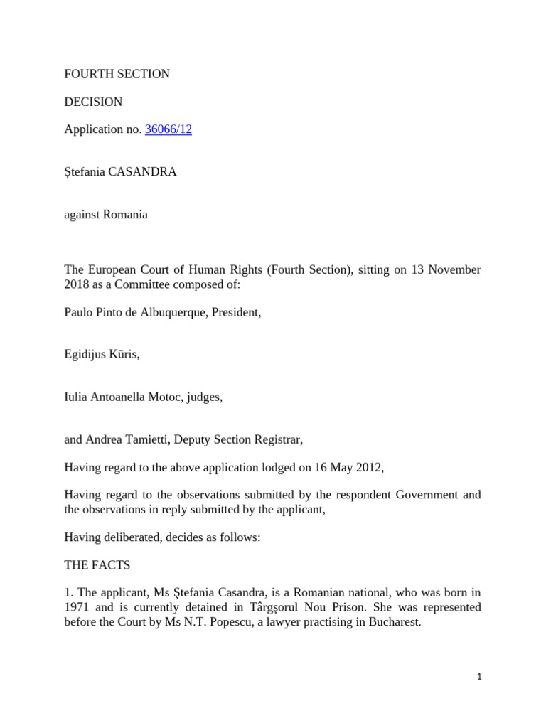ECHR Decision on Casandra v. Romania | PDF | Appeal | Judgment (Law)