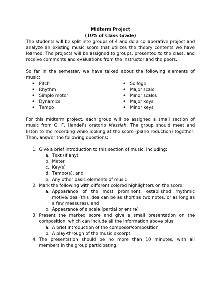 Theory 1 Midterm Project Guidelines, Grading Criteria and Distribution ...