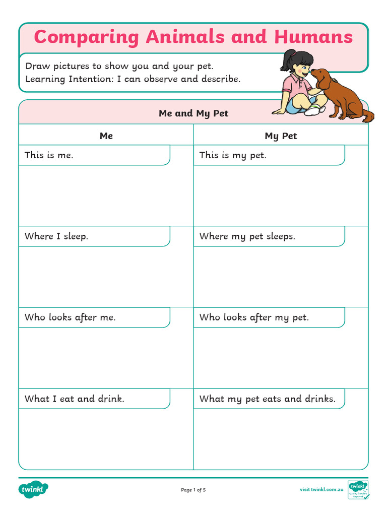 Year 1 Comparing Animals and Humans | PDF