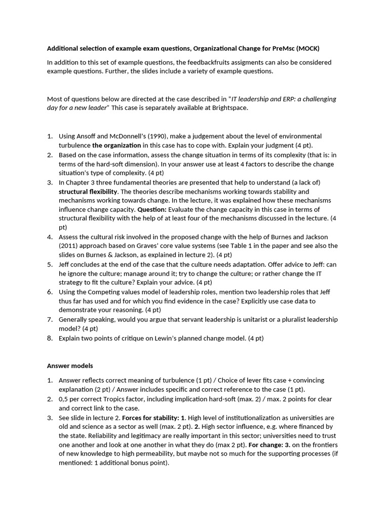 Additional Mock Exam Questions - Incl. Answer Models | PDF | Leadership ...