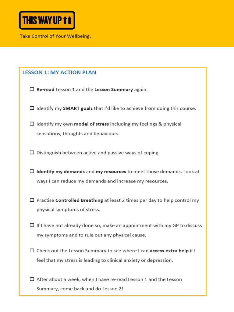 Stress - Lesson 1 Action Plan | PDF