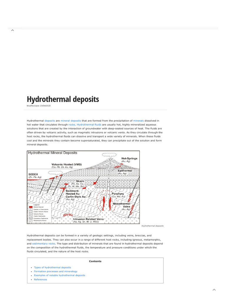 Hydrothermal deposits - Basics | PDF | Rock (Geology) | Minerals
