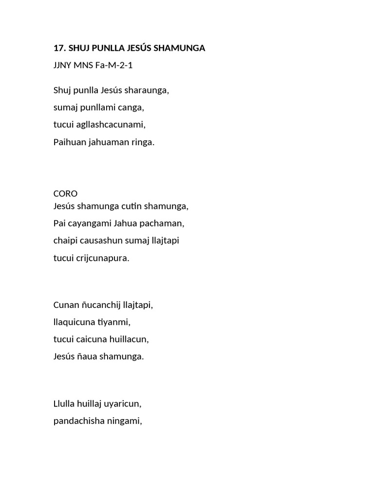Shuj Punlla Jesús Shamunga | PDF