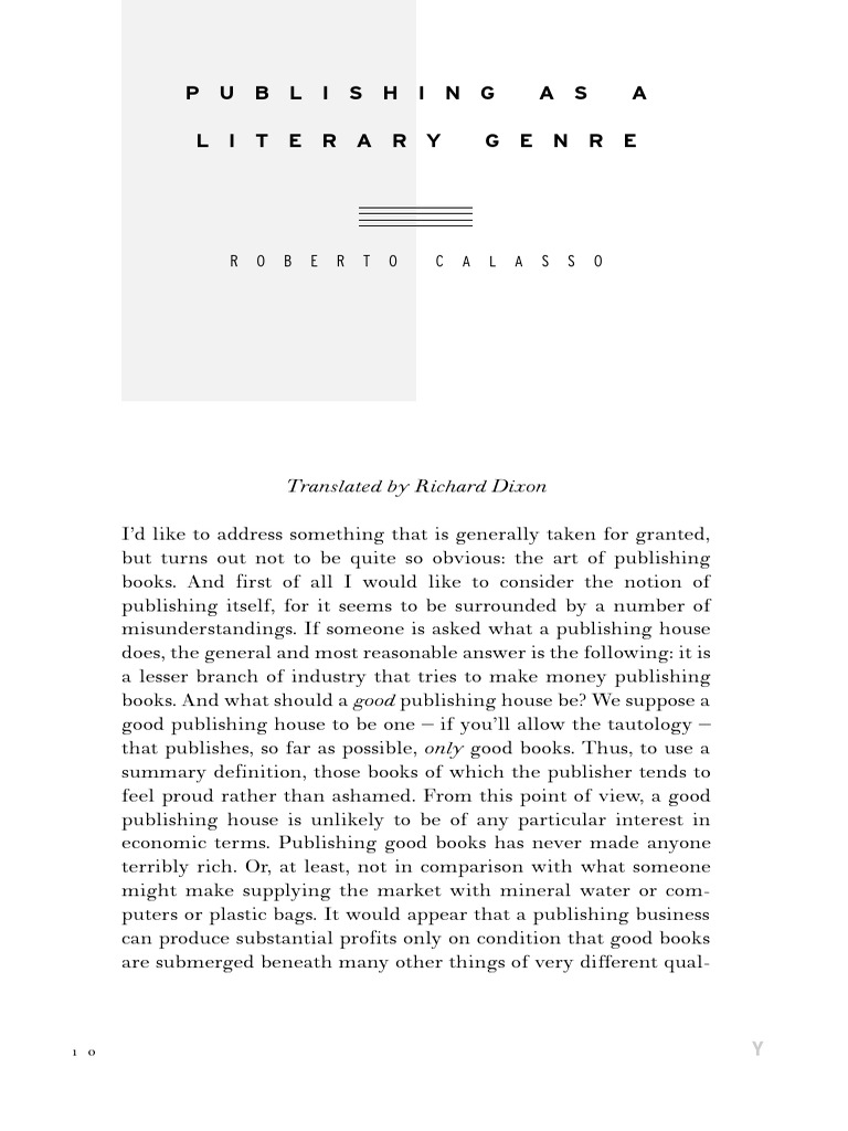 The Yale Review - 2015 - Calasso - PUBLISHING AS A LITERARY GENRE | PDF ...