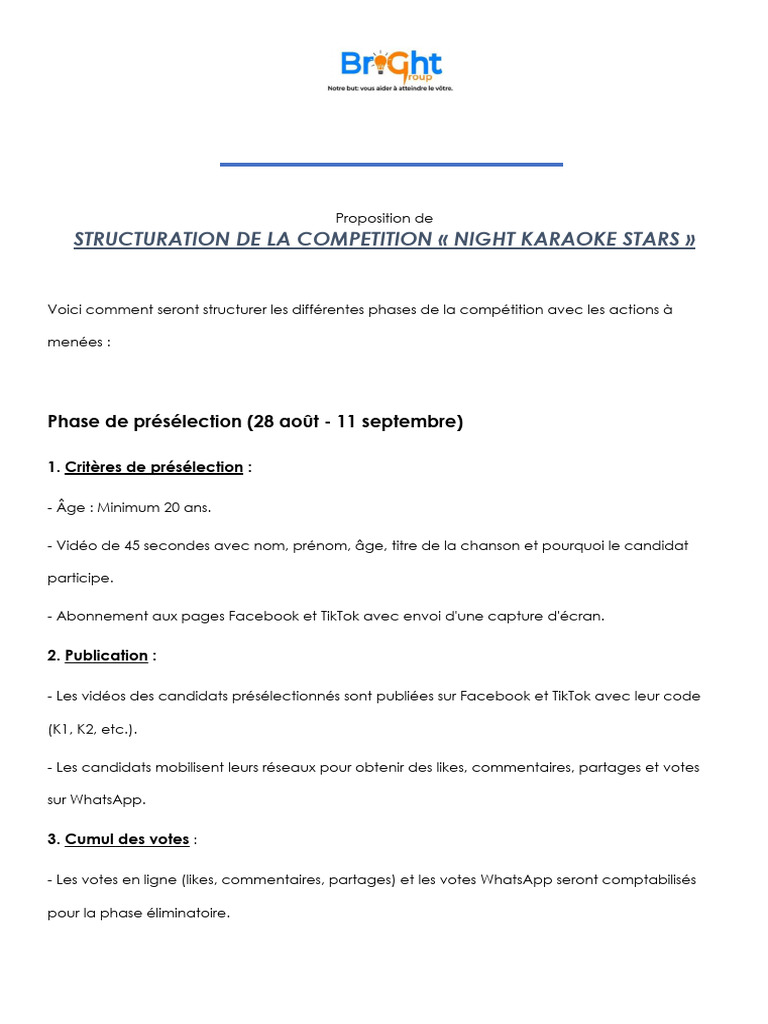 Structuration de la compétition Night Karaoke | PDF