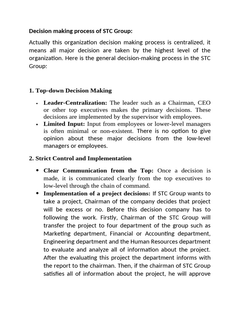Decision Making Process of STC Group | PDF | Decision Making ...