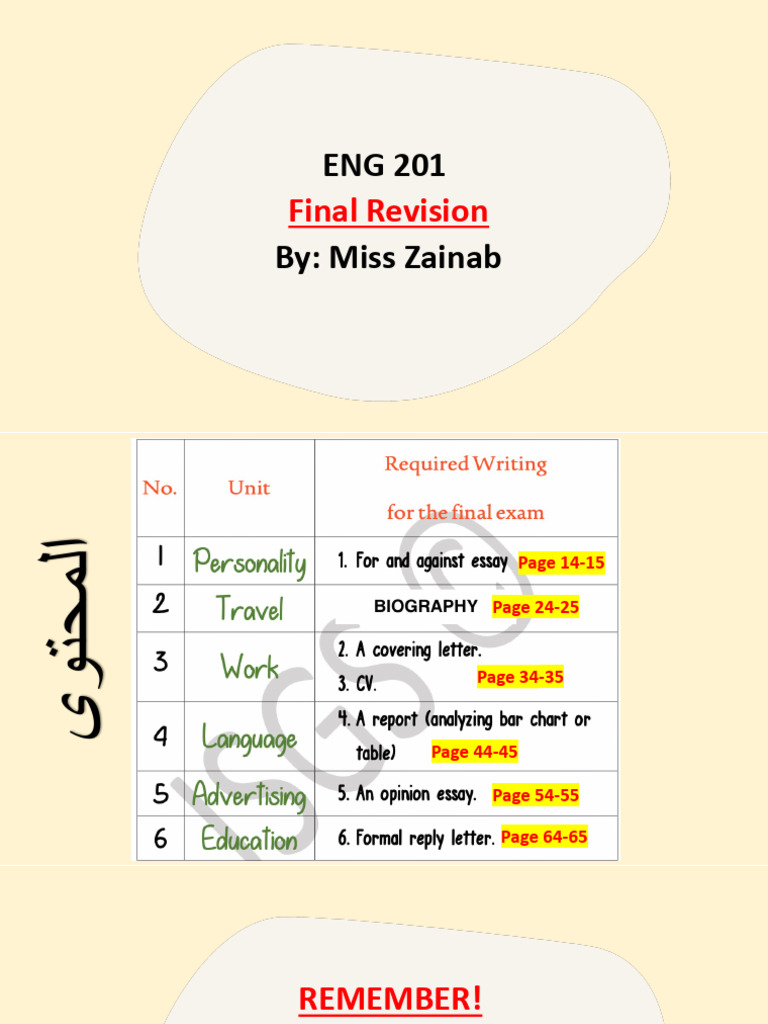 FINAL REVISION ENG 201 | PDF | English Language | Healthy Diet
