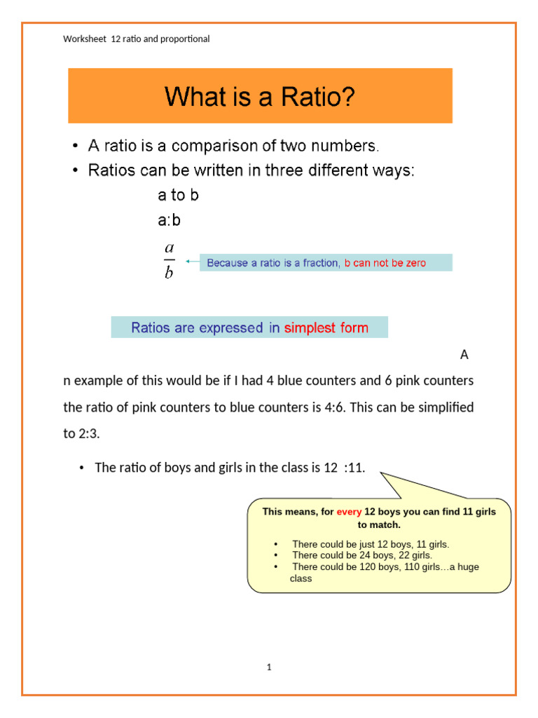 Ratio Worksheet | PDF | Ratio
