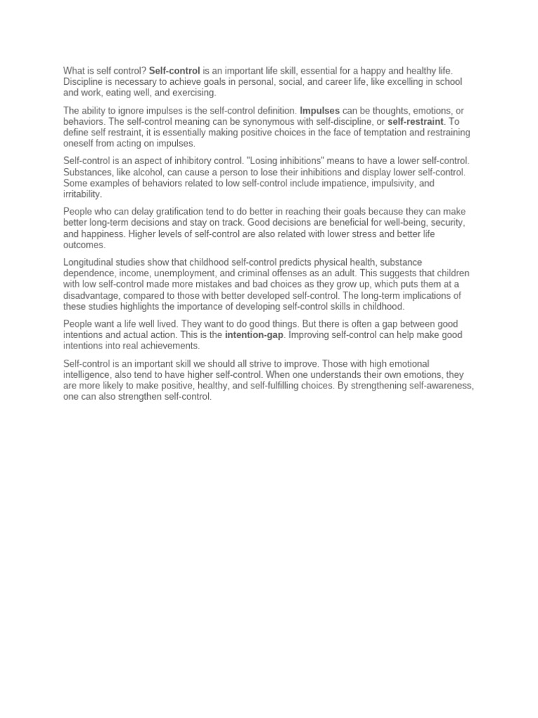 What is self control | PDF | Self Control | Self-Management