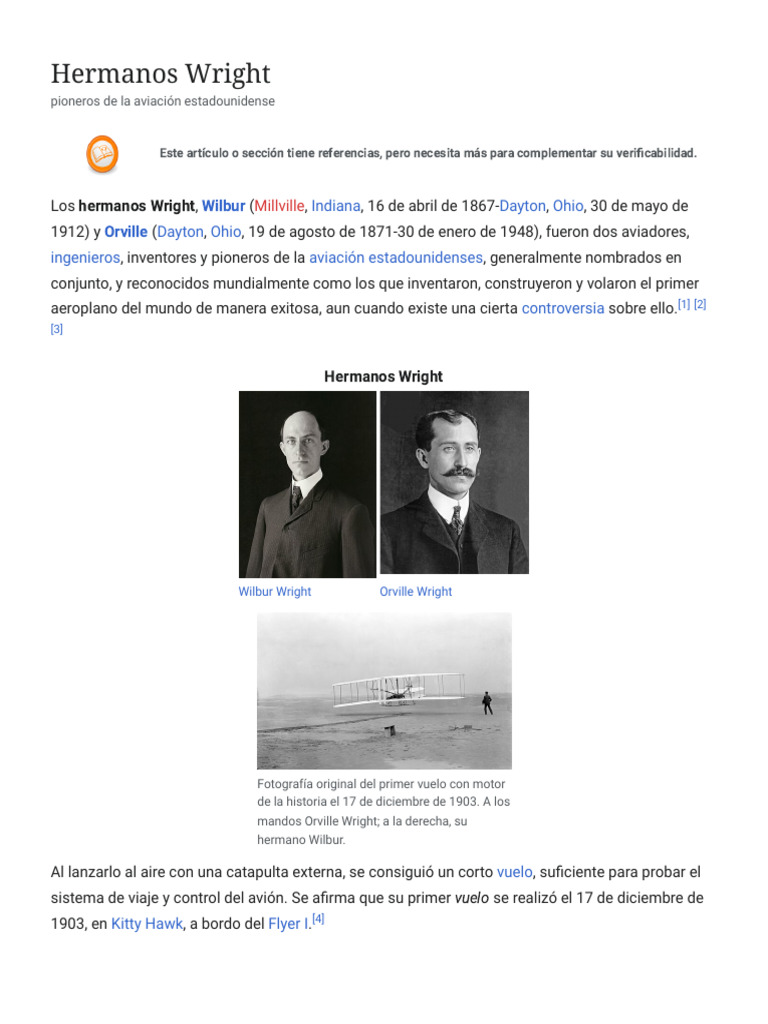 Hermanos Wright - Wikipedia, La Enciclopedia Libre | PDF | Los hermanos ...