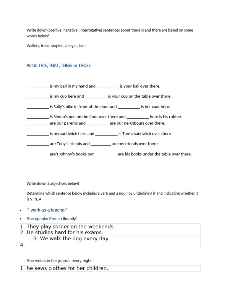 Write Down Sentences About There is and There Are Based on Some Words ...