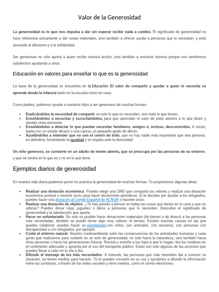 Valor de La Generosidad | PDF