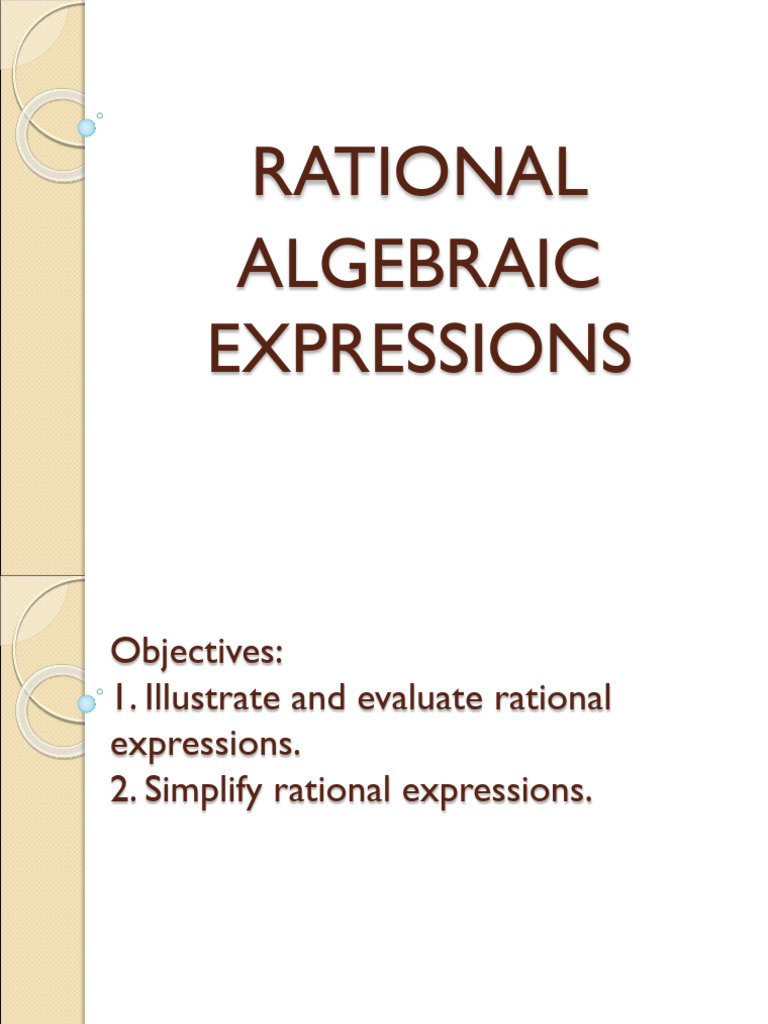 Rational Algebraic Expressions (RAE) | PDF
