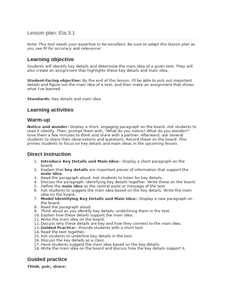 Lesson plan_ Ela.3.1 | PDF | Lesson Plan | Cognition