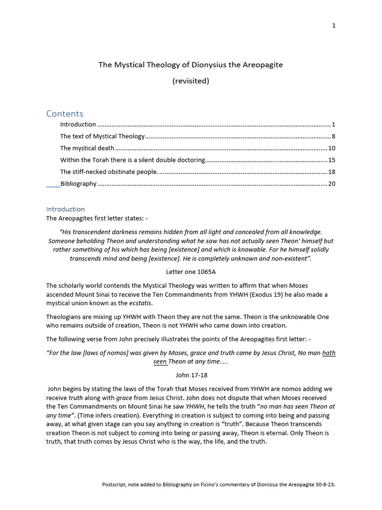 Mystical Theology of Dionysius The Areop | PDF | God | Logos