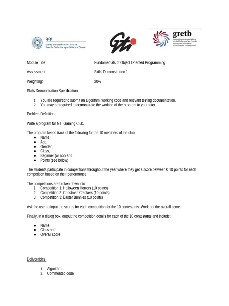 5N0541 Brief Fundamentals OOP SD1 - 20% | PDF