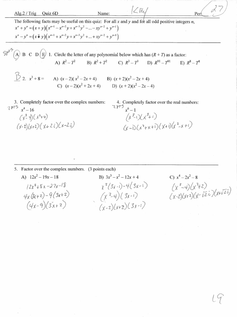 Quiz 6D Answer Key | PDF