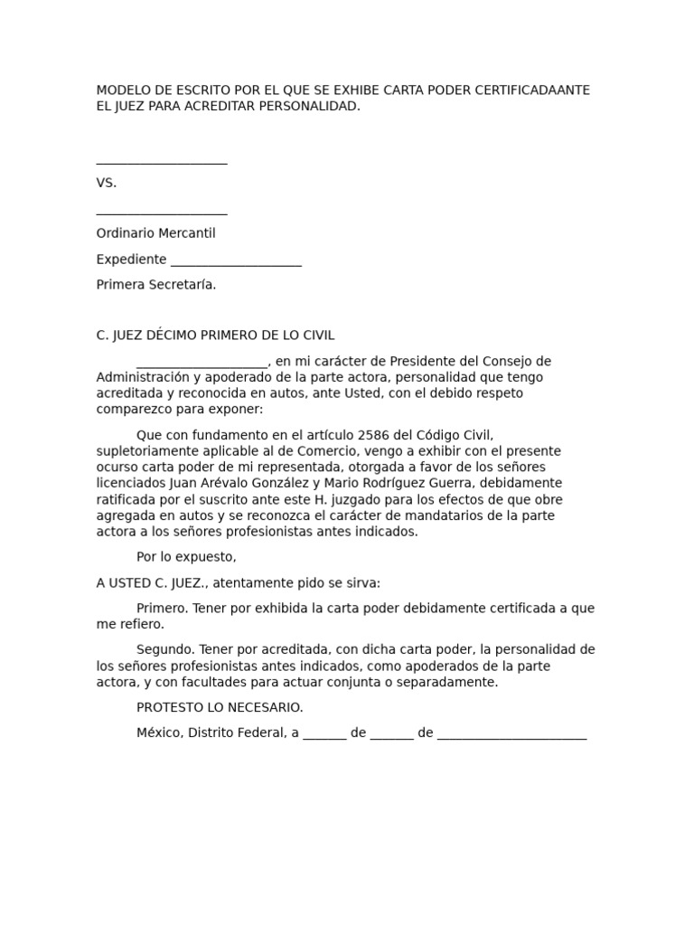 Carta Poder Certificada ante Juez Civil | PDF