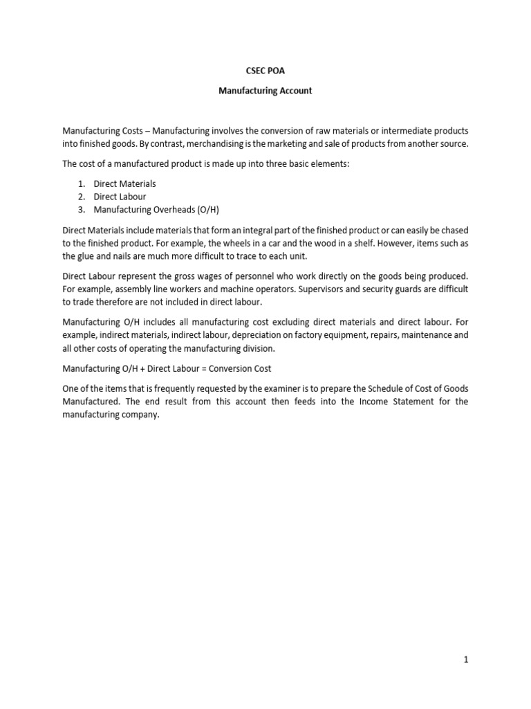Manufacturing Account Overview | PDF | Cost Of Goods Sold | Expense