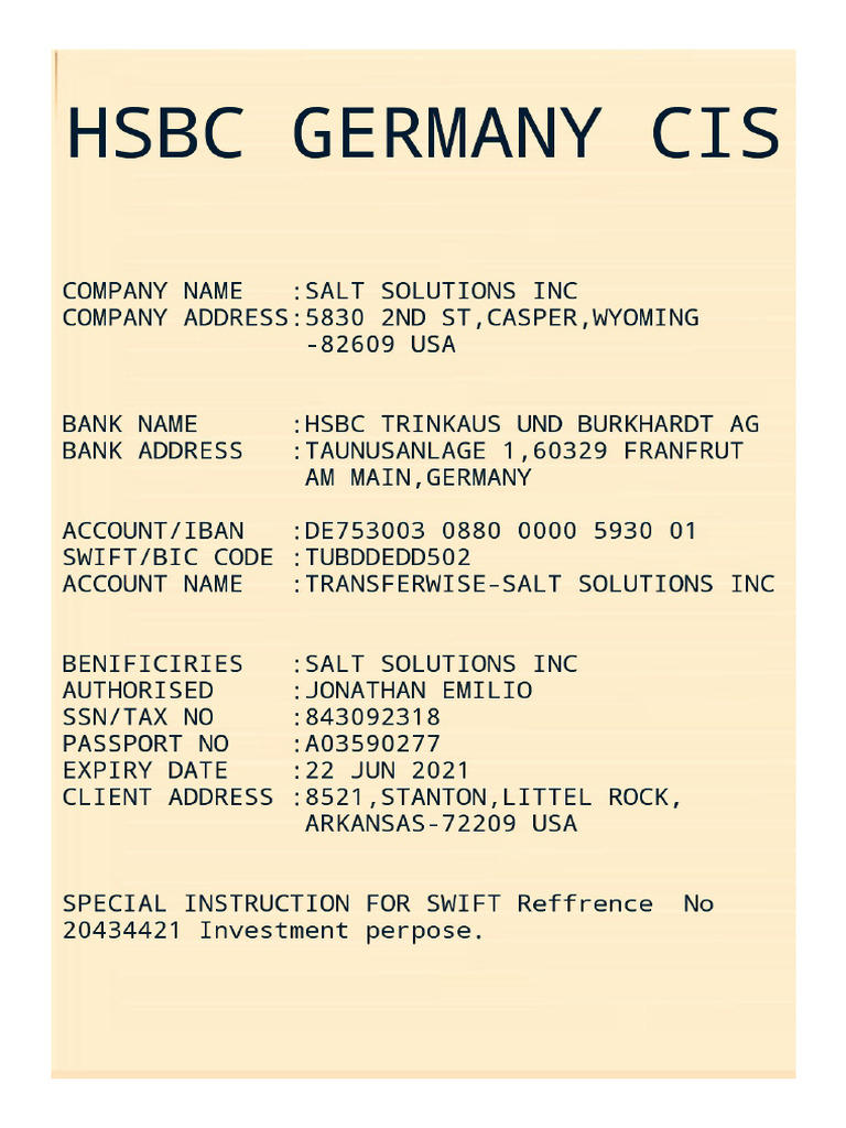 Cis HSBC Germany Salt Solutions | PDF