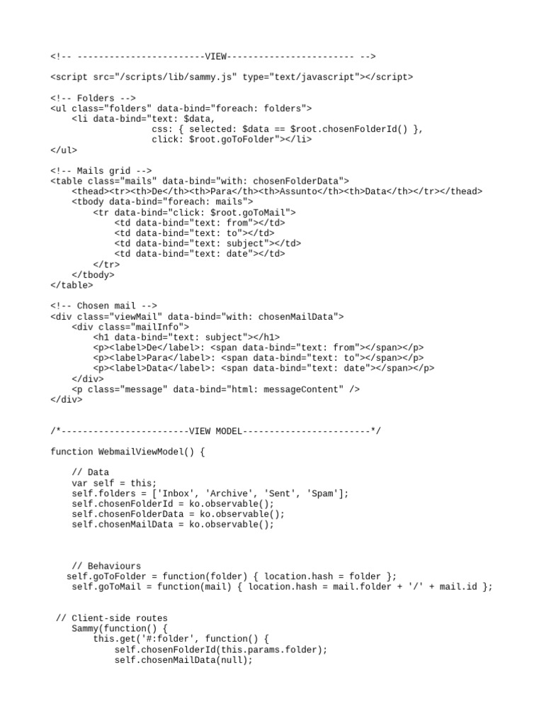 Webmail Interface with Knockout.js | PDF