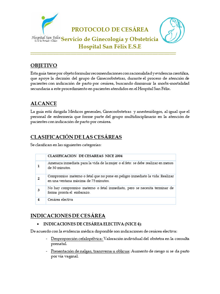 Protocolo de Cesárea Hospital San Félix | PDF | Parto | Seccion de cesárea