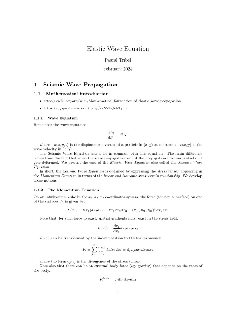 Seismic Wave Equation Basics | PDF | Linear Elasticity | Waves