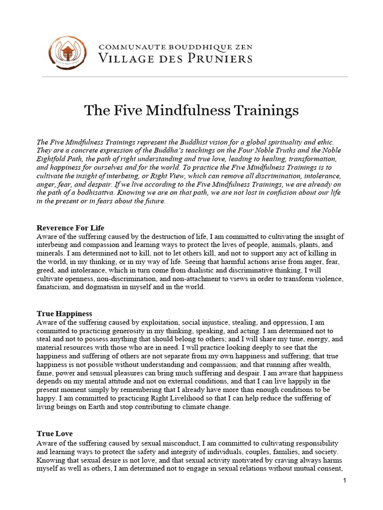 The-Five-Mindfulness-Trainings-2022 | PDF | Noble Eightfold Path | Love