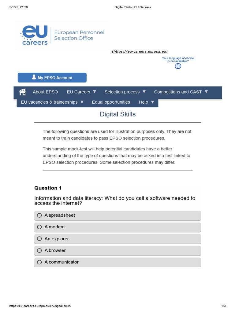 Digital Skills Mock Test for EPSO Candidates | PDF | Internet | Peer To ...