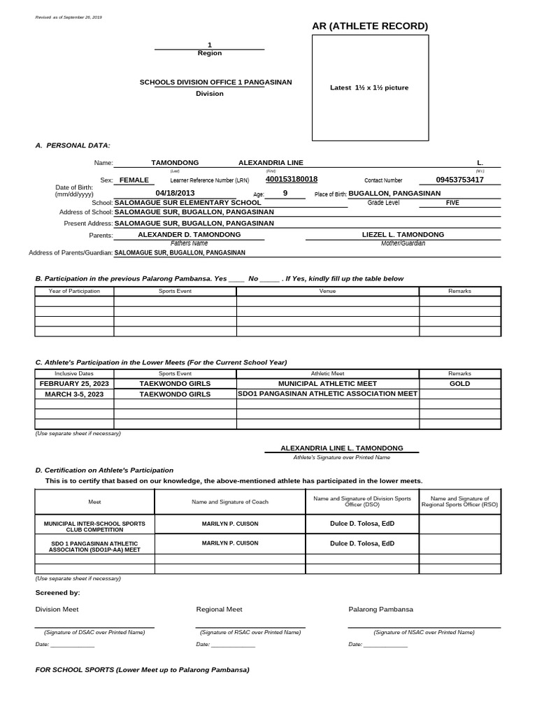 Athlete Record (1) | PDF | Student Sport