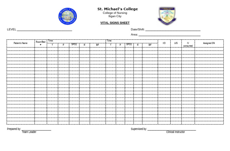 Vital Signs Sheet Template | PDF