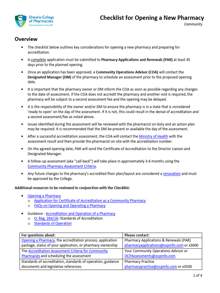 North Carolina Pharmacy Opening Checklist | PDF | Pharmacy | Medical ...