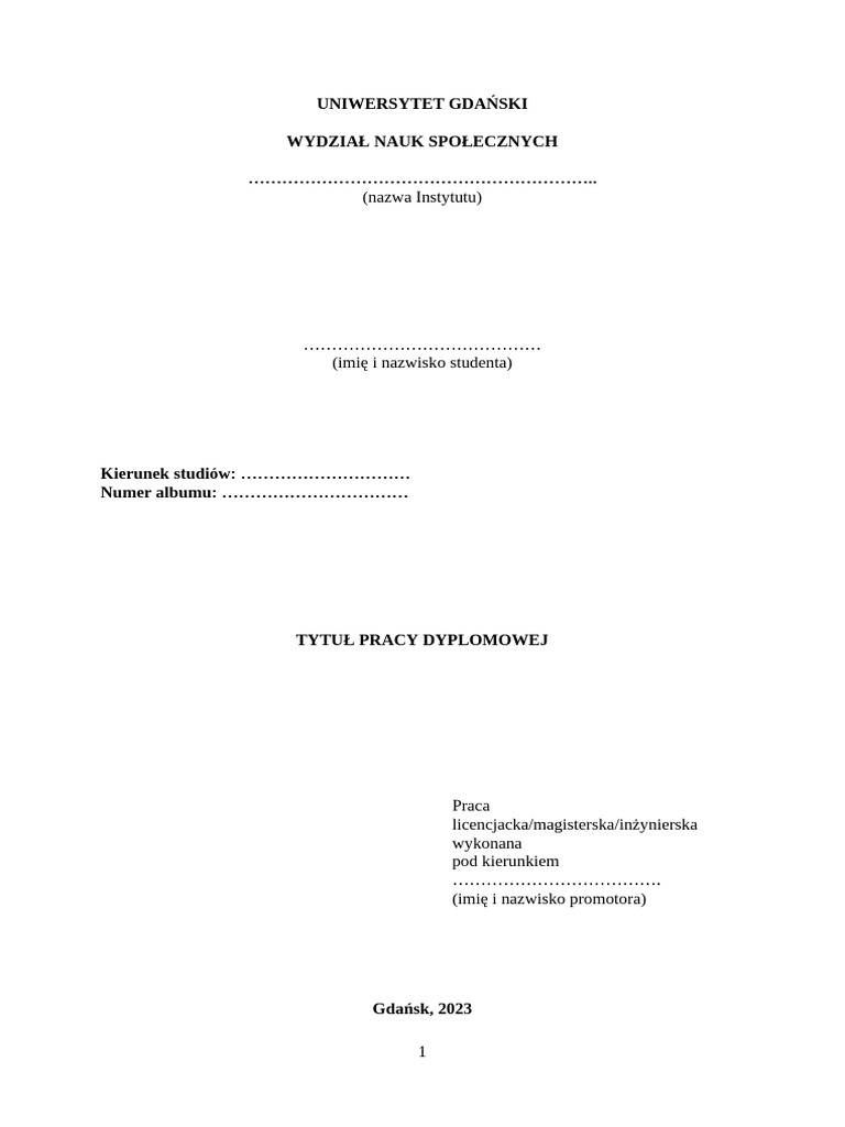 Wzor Strony Tytulowej I Zasady Pisania Pracy Dyplomowej | PDF