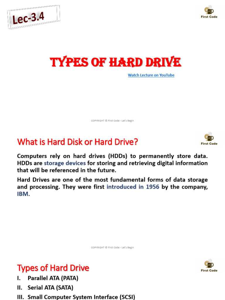 Lec-3.4 Types of Hard Disk | PDF | Solid State Drive | Hard Disk Drive