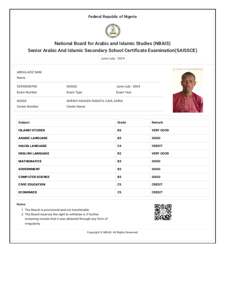 NBAIS Result Checker | PDF