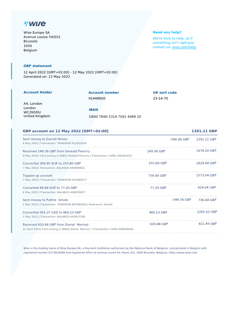 GBP Statement 12 April 2022 - 12 May 2022 | PDF | Financial Technology | Finance & Money Management