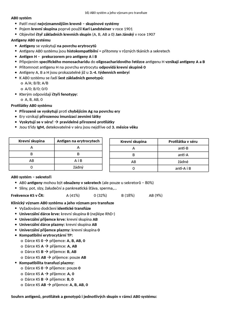 Otazka 16. - AB0 System Lipidy Strevni Paraziti | PDF
