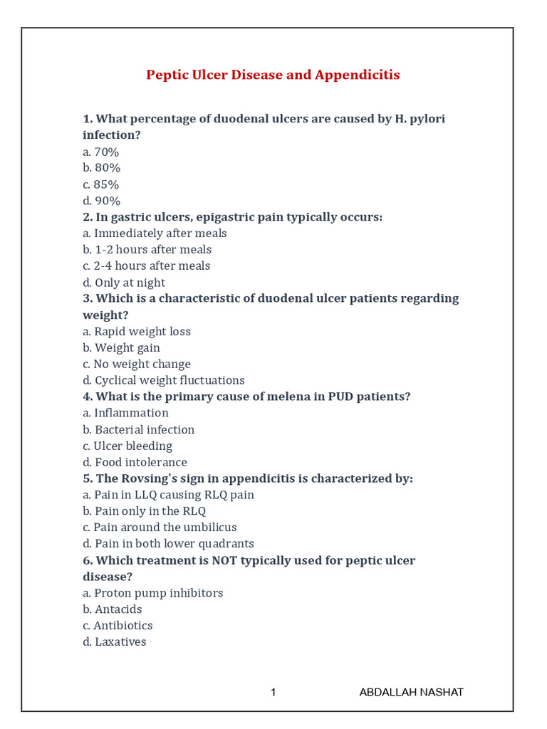 Peptic Ulcer Disease and Appendicitis PDF | PDF | Gastroenterology ...