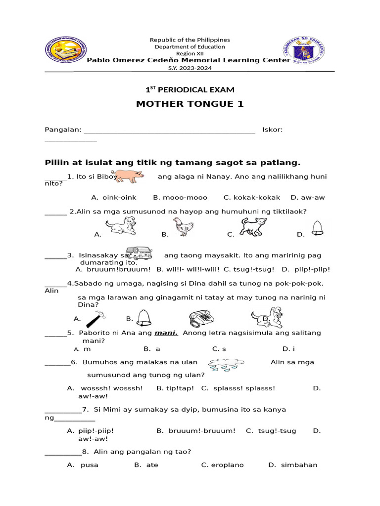 MTB 1 First Periodic Test | PDF
