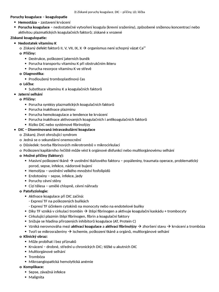 Otazka 3. - Ziskane Koagulapatie Travici Trakt Hemofili A Neiseserie | PDF