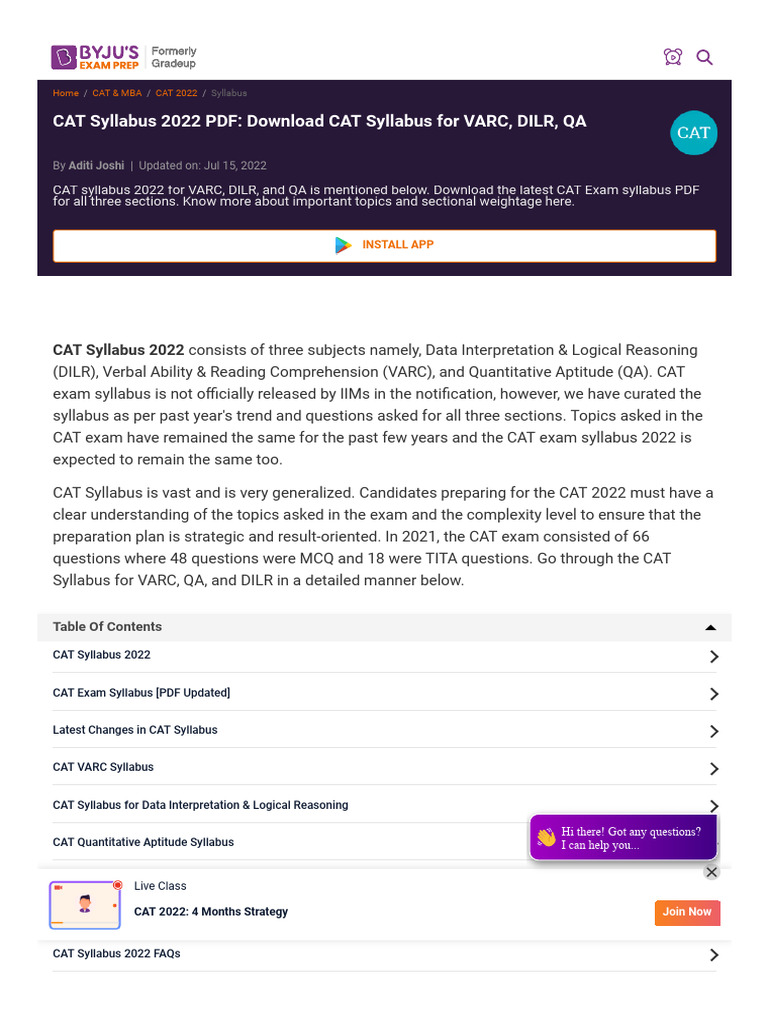 CAT Syllabus 2022 - Get Detailed Topic-wise CAT Syllabus PDF | PDF ...