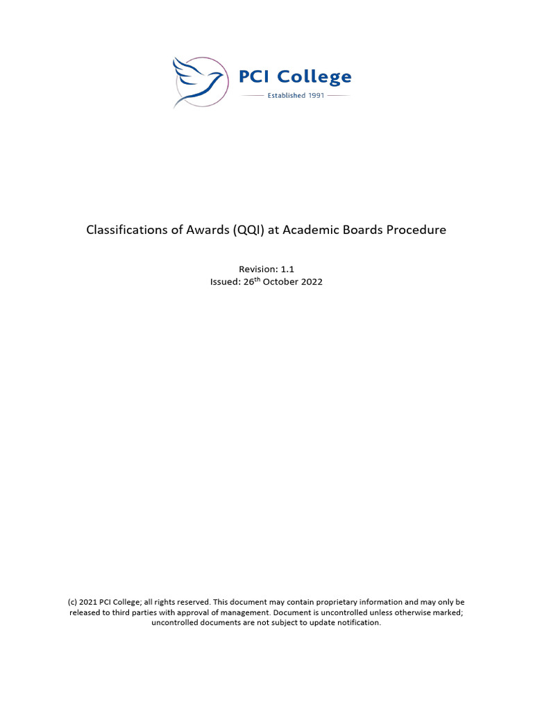 Classifications of Awards QQI at Academic Boards Procedure v1.1 | PDF ...