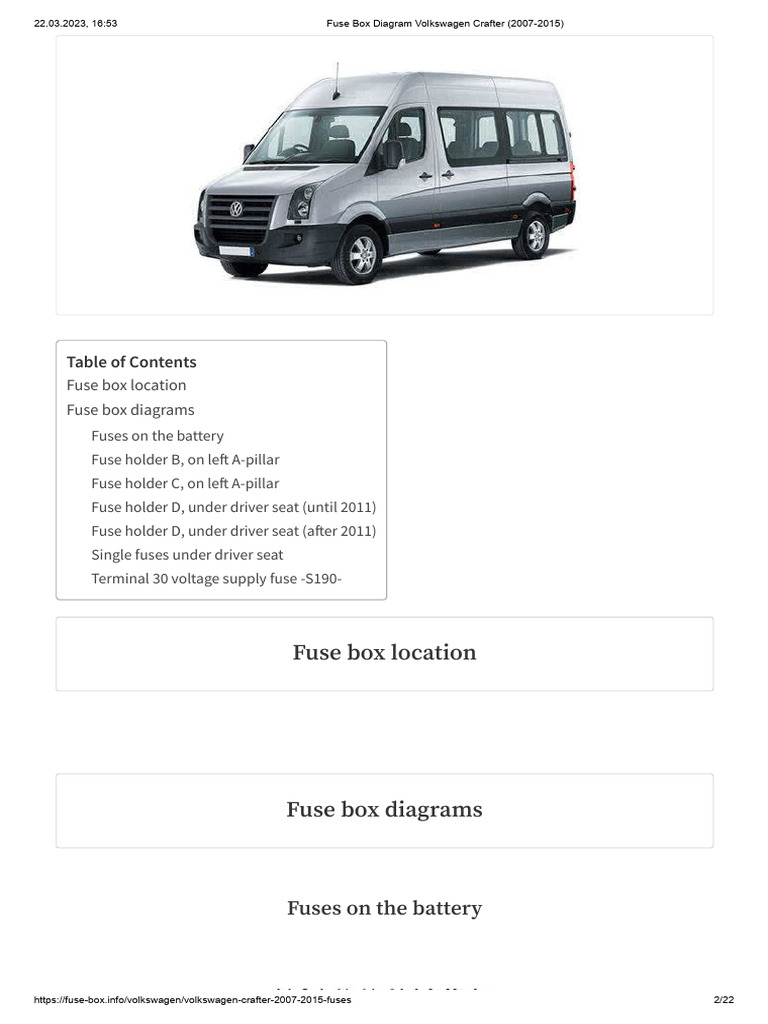 Fuse Box Diagram Volkswagen Crafter (2007-2015) | PDF | Fuse ...